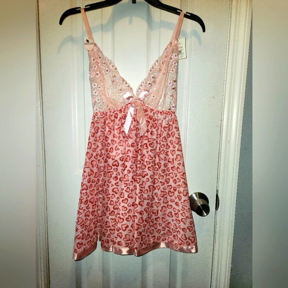 Intimates & Sleepwear | Nwt Spree Intimates Sheer Heart Print Babydoll ...